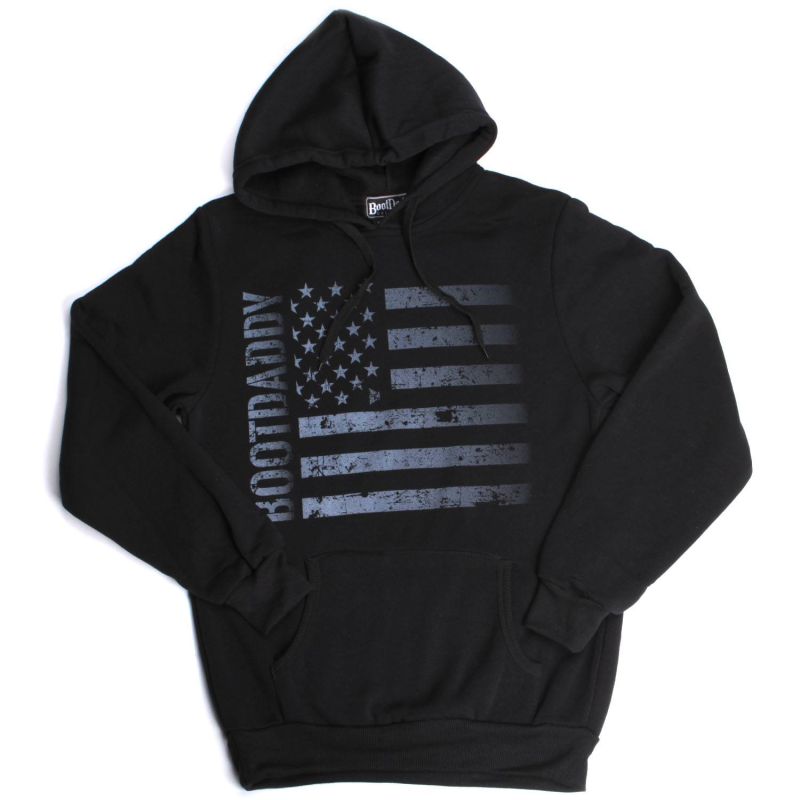 BootDaddy Unisex Stars and Stripes Flag Hoodie Black