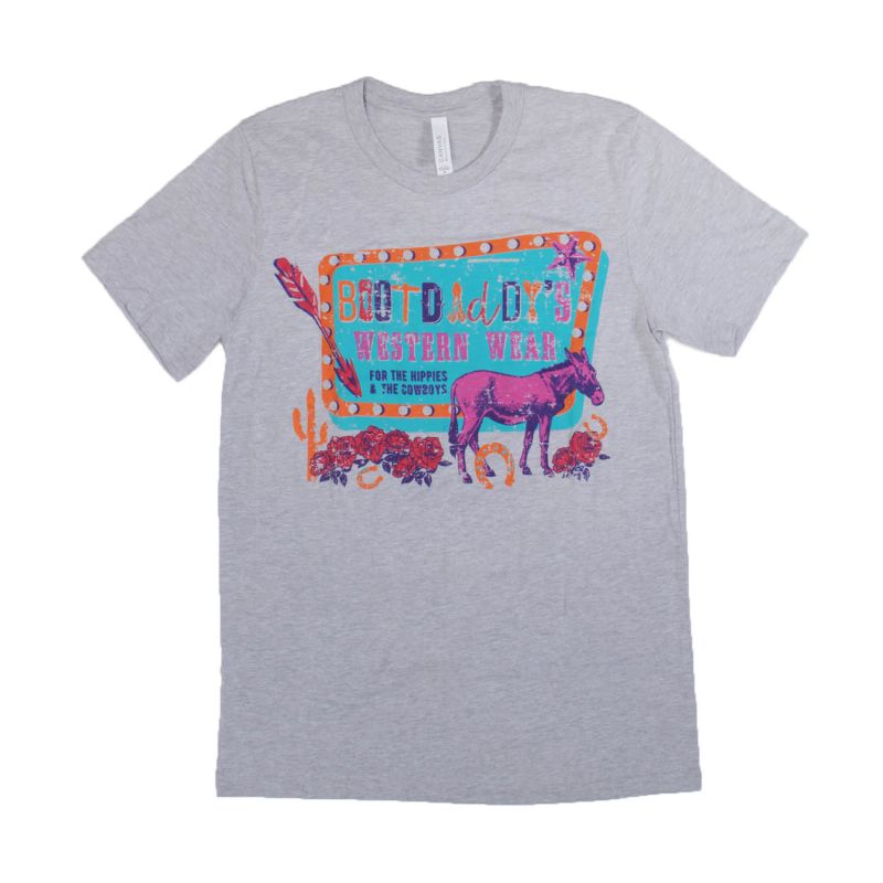 BootDaddy Womens Cowgirl Hippies T Shirt Gray