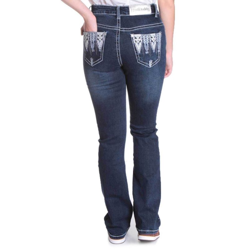 BootDaddy Womens Aztec Embroidered Boot Cut Jeans