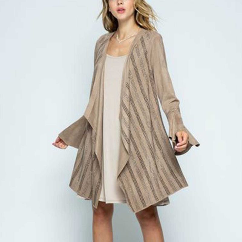 Vocal Womens Bell Sleeve Suede Cardigan Jacket