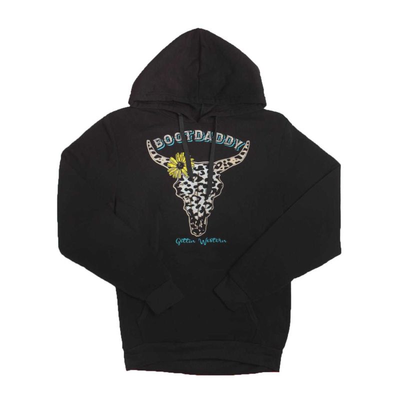 BootDaddy Womens Cheetah Print Steer Skull Hoodie