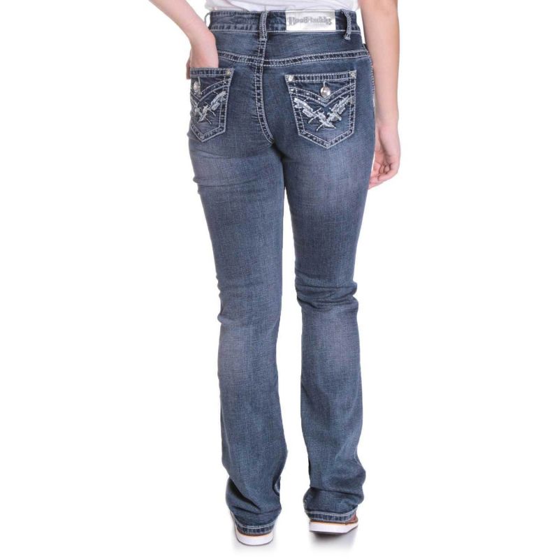 BootDaddy Womens Lace Pocket Boot Cut Jeans
