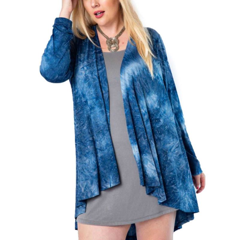Vocal Womens Plus Size Navy Tie Dye Cardigan