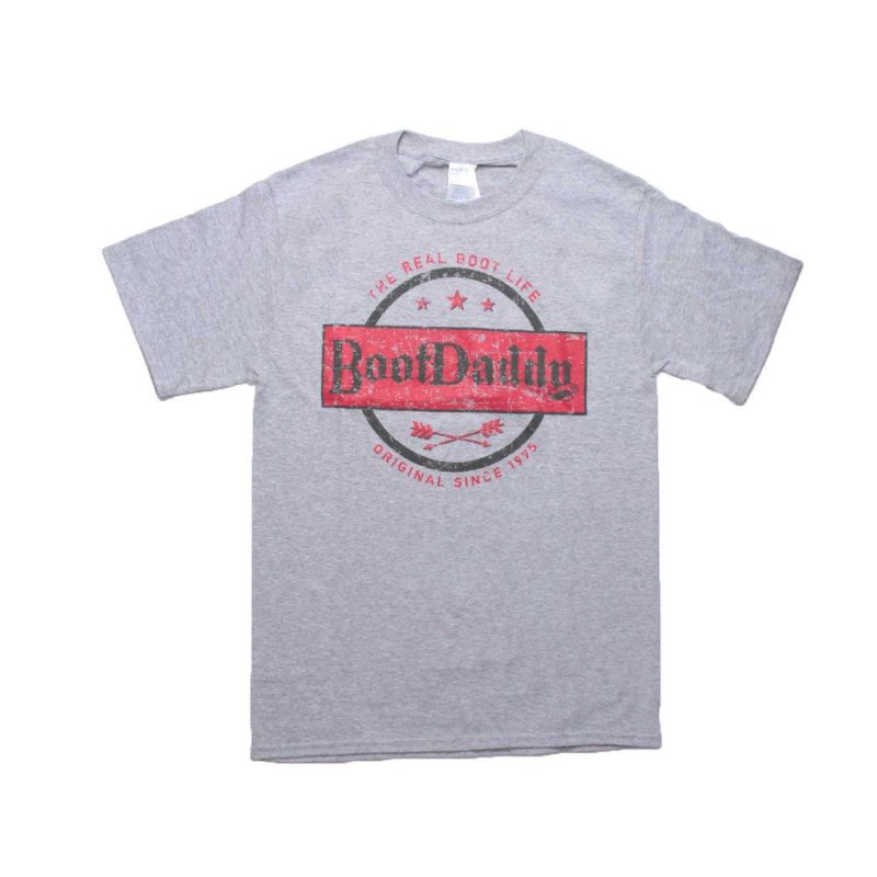 BootDaddy Mens Crackled Red Circle Logo T Shirt