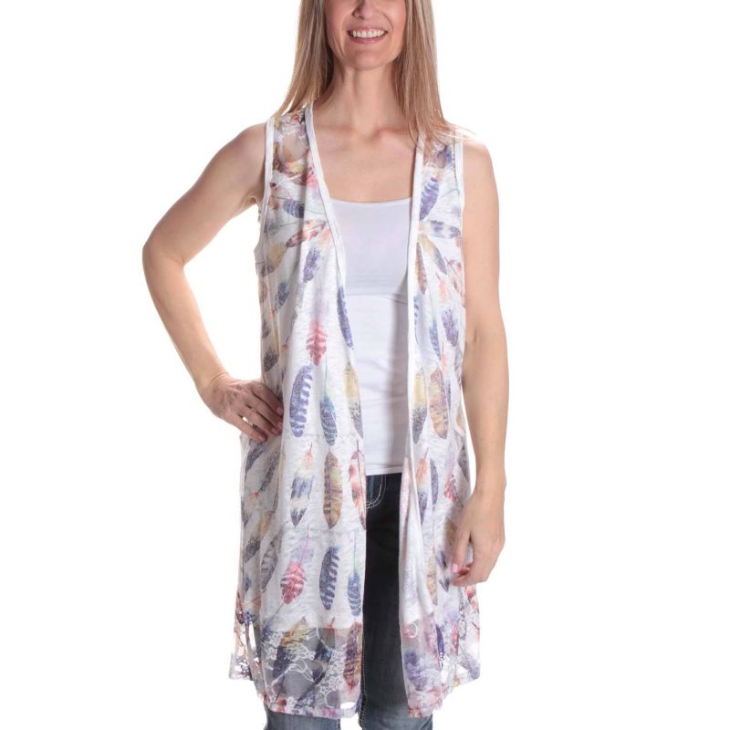Vocal Womens Western Feather Print Cardigan
