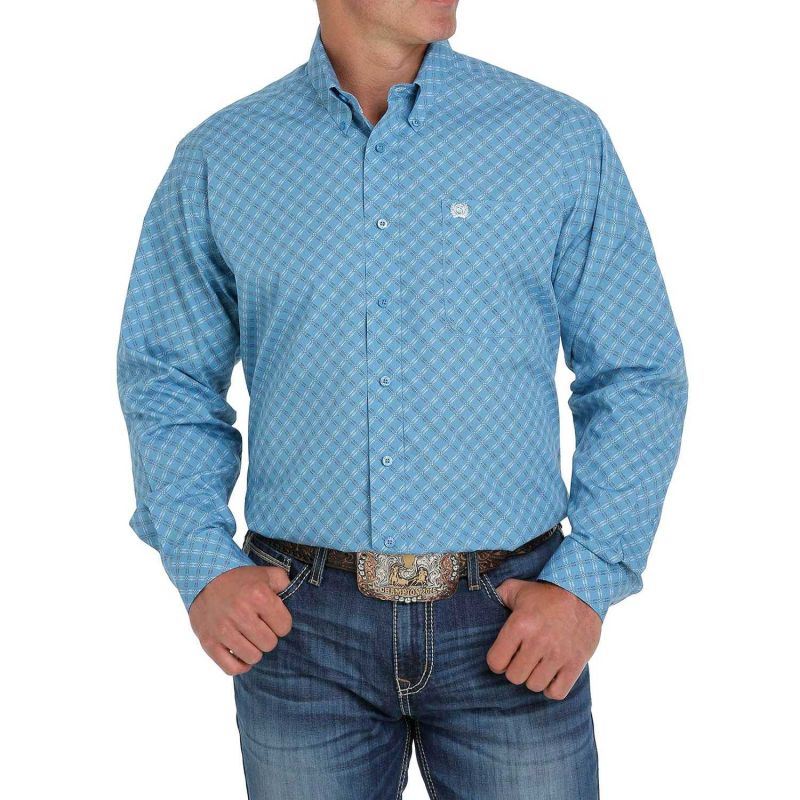 Cinch Mens Sky Blue Pattern Button Down Shirt