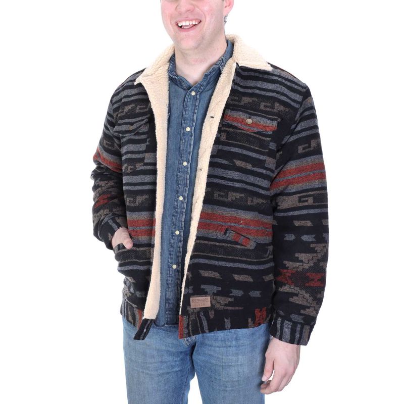 BootDaddy Ranch Mens Black Aztec Sherpa Trucker Jacket