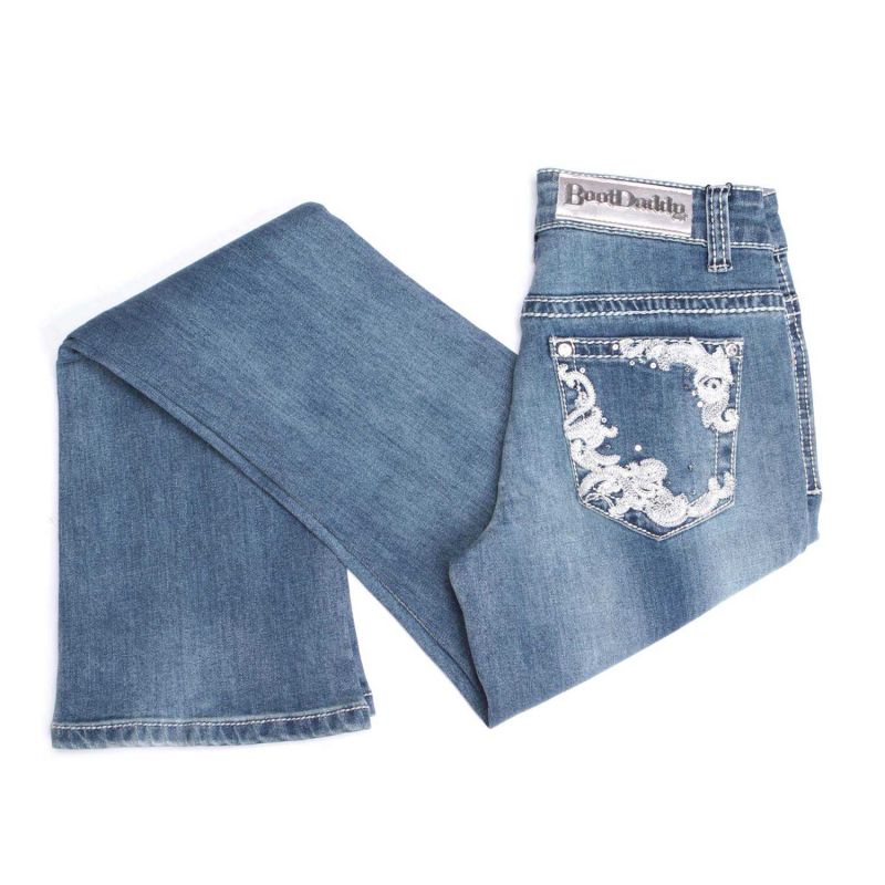 BootDaddy Girls Embroidered Lace Stitch Boot Cut Jeans