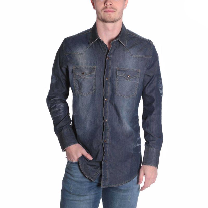 BootDaddy with Reatta Mens Faded Denim Snap Shirt