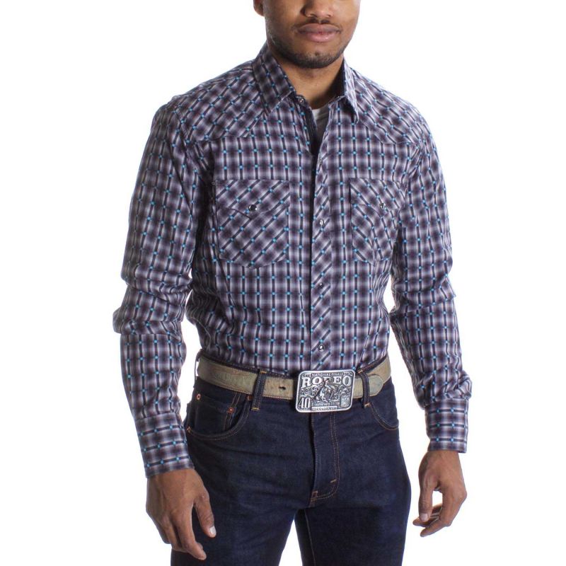 BootDaddy Mens Plaid Snap Down Shirt Black