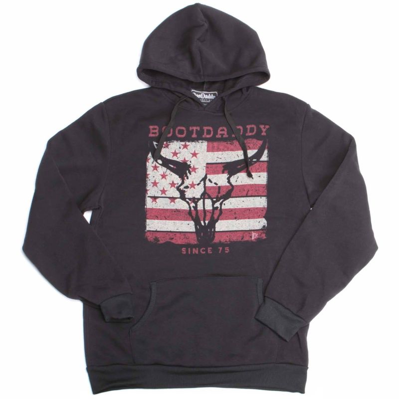 BootDaddy Unisex Distressed Flag Skull Western Hoodie