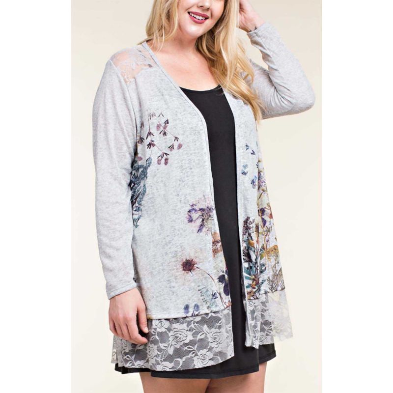 Vocal Womens Plus Size Vintage Floral Cardigan Gray